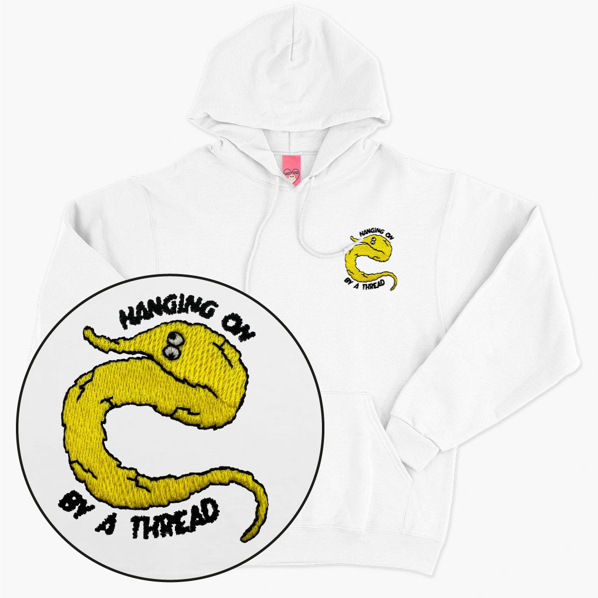 Yellow Worm On A String Embroidered Hoodie (Unisex) | Sassy Spud