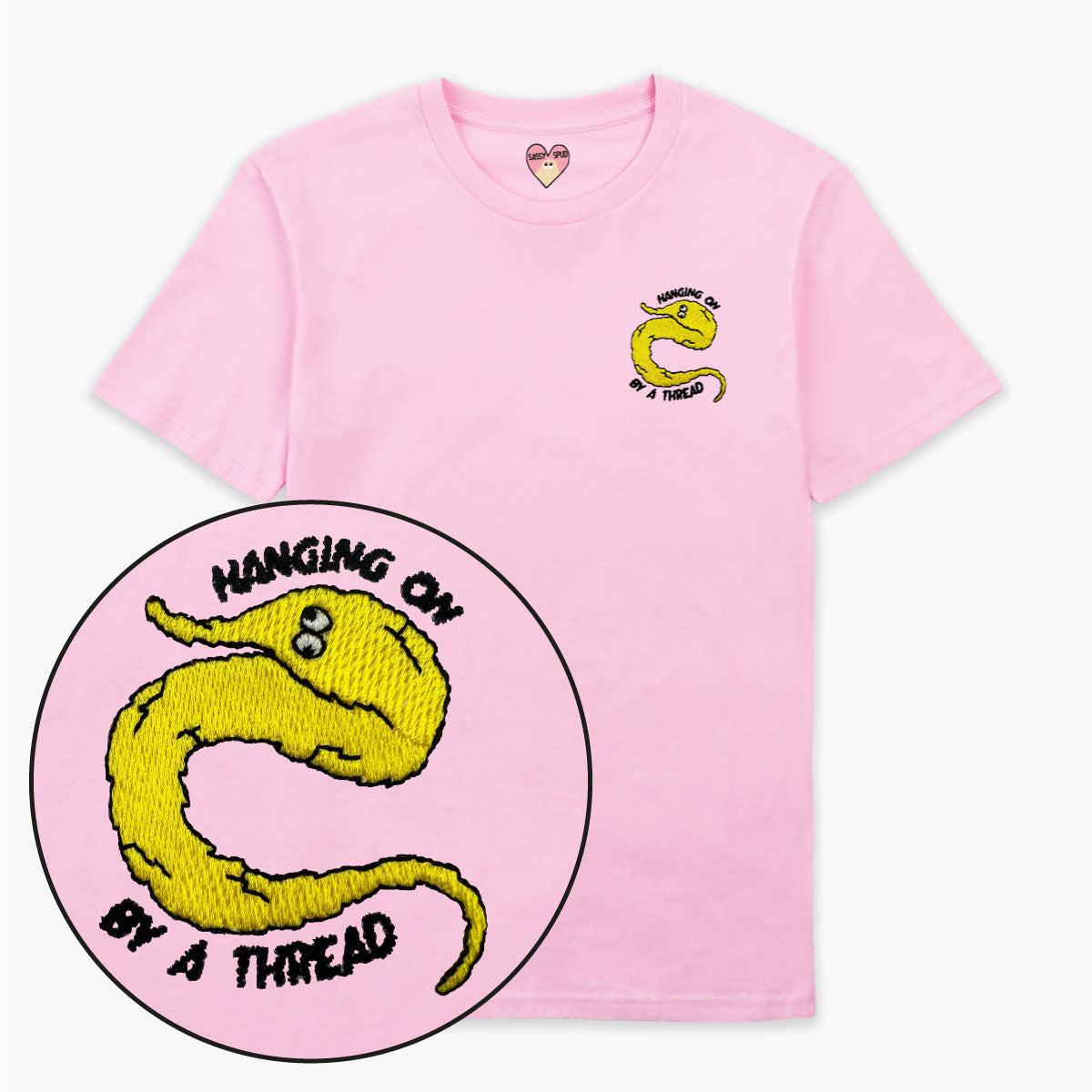 Yellow Worm On A String Embroidered T-Shirt (Unisex) | Sassy Spud